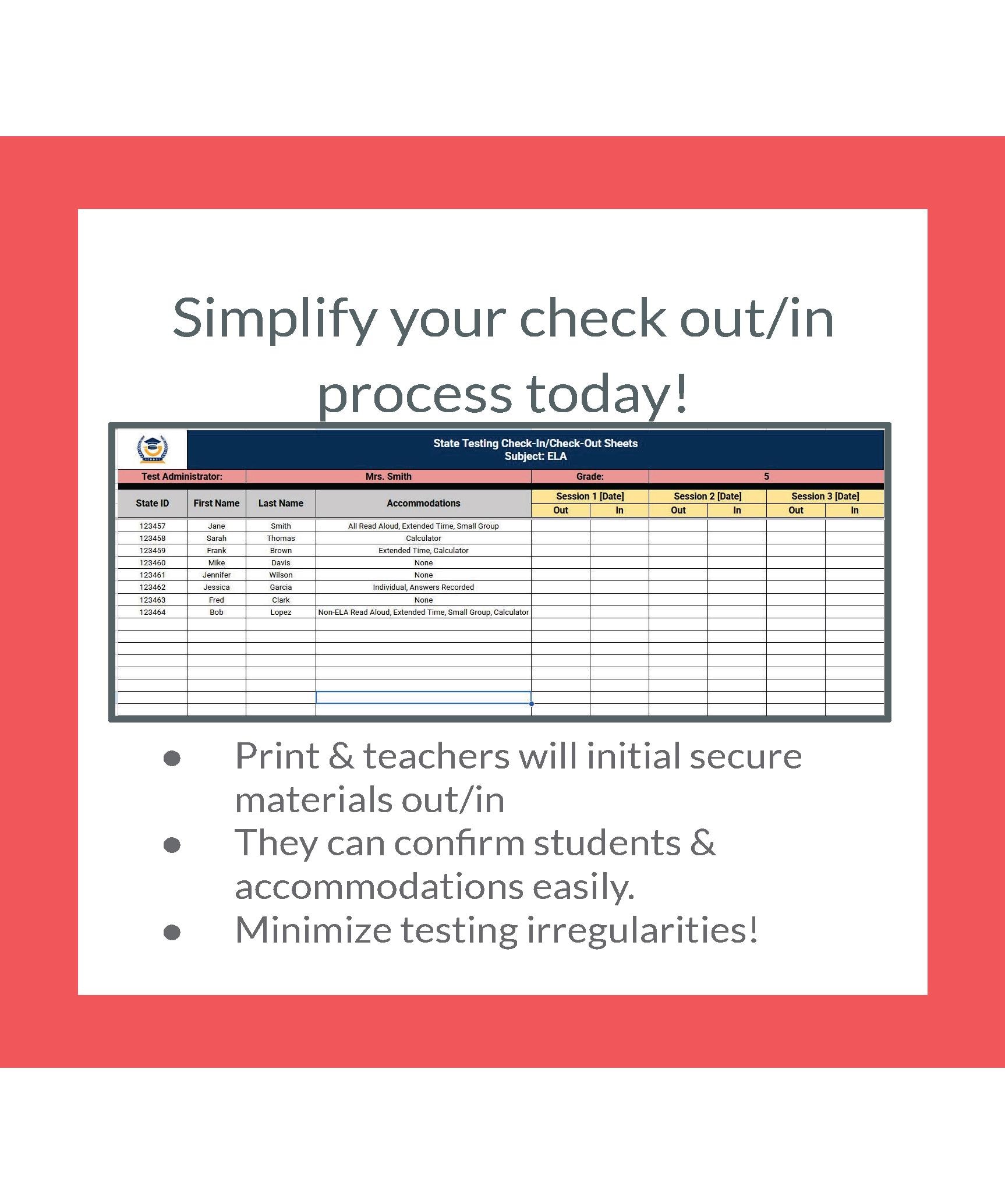 Testing Check-out/in Sheets- Perfect for School Test Coordinators! - Etsy