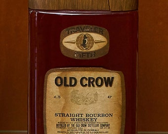 Barware Vintage Old Crow WHISKEY DECANTER ceramic forest green empty ...