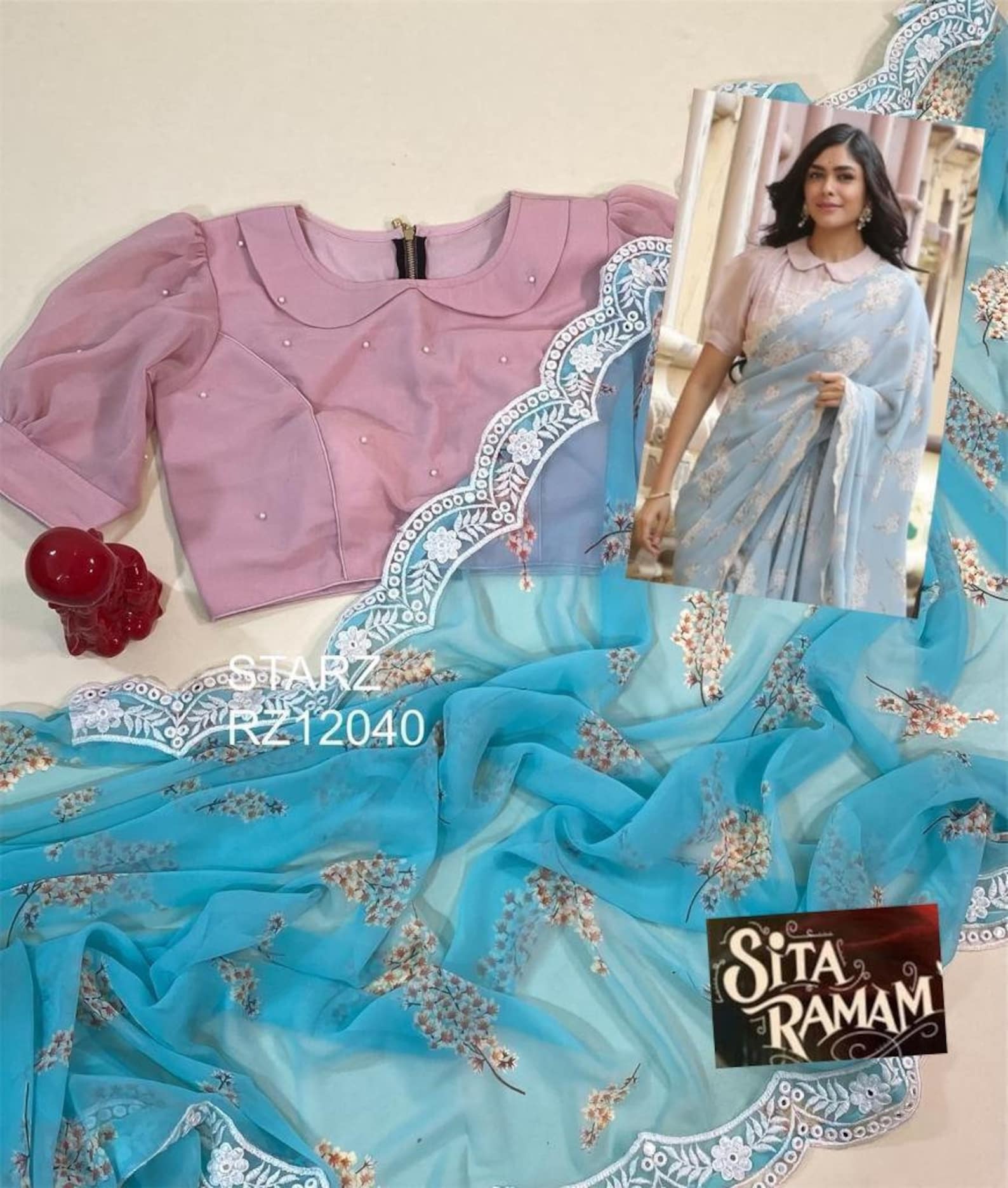 Sita Ramam Saree With Stitched Blouse/ Chiffon Saree/ - Etsy