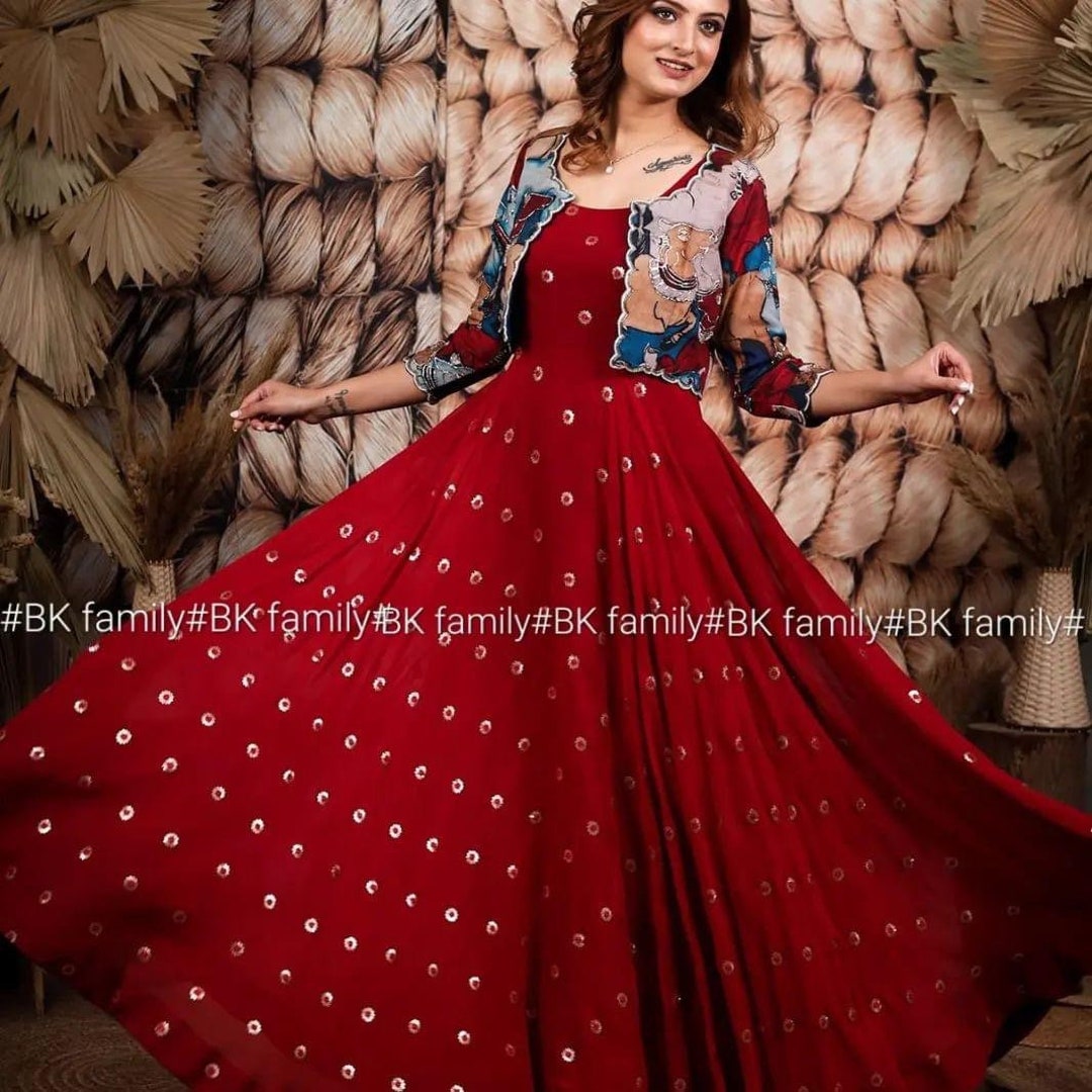 Full Flare Floor Length. Frock/ Partywear With Kalamkari. Jacket - Etsy