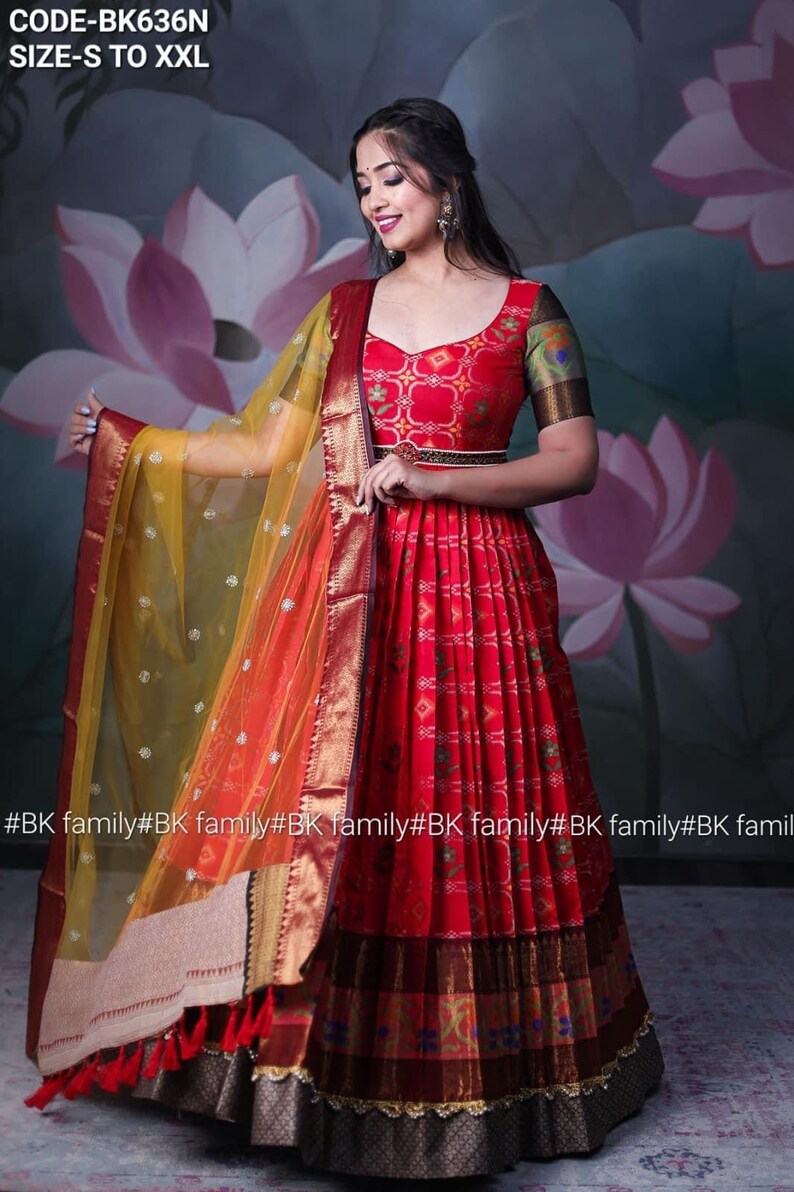 Designer Banarasi Silk Indian Gown Party Wear Dress for Women Red Silk ...