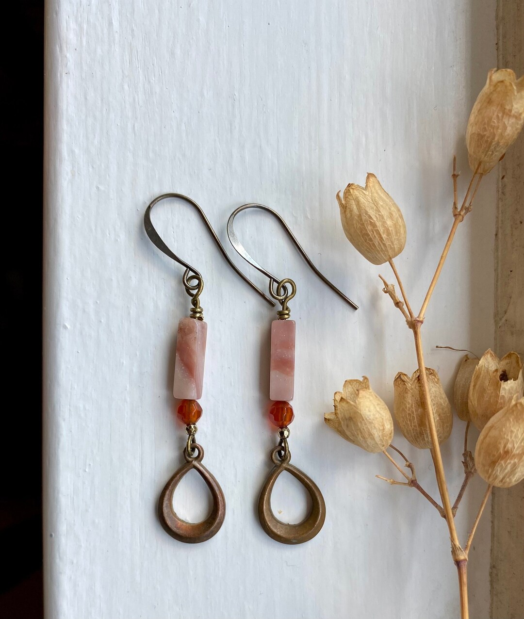 Agape ~ Sweet Creamy Pink and Orange Vintage Earrings ~ Upcycled ...