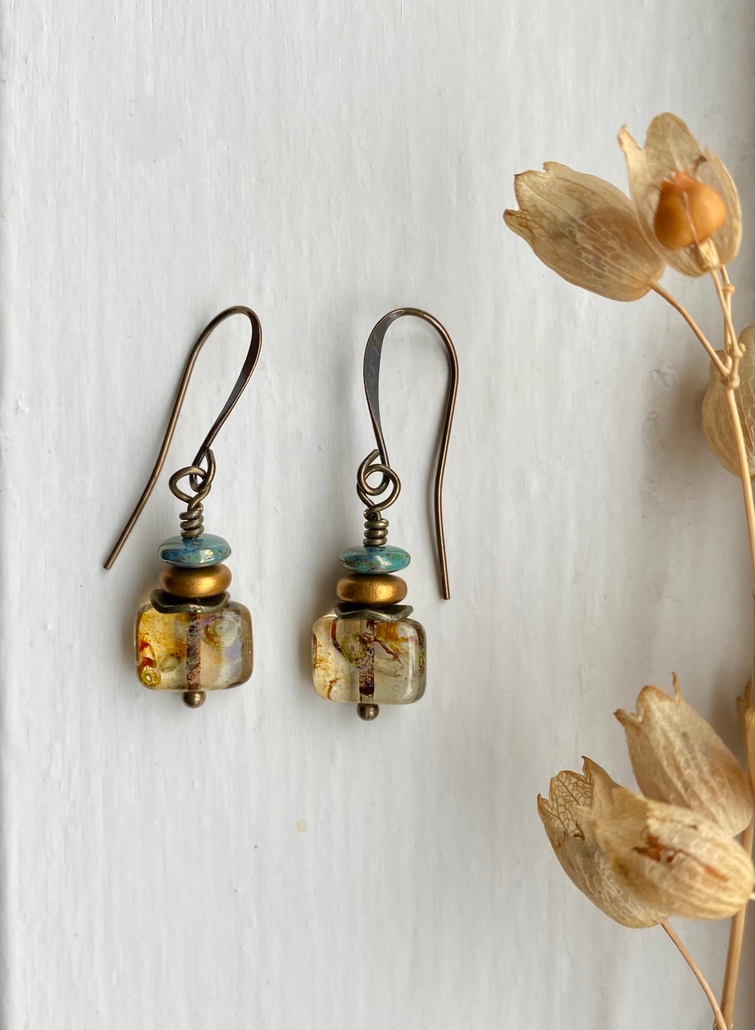 Clearwater ~ Rustic Boho Translucent Glass Earrings ~ Small Dangle ...