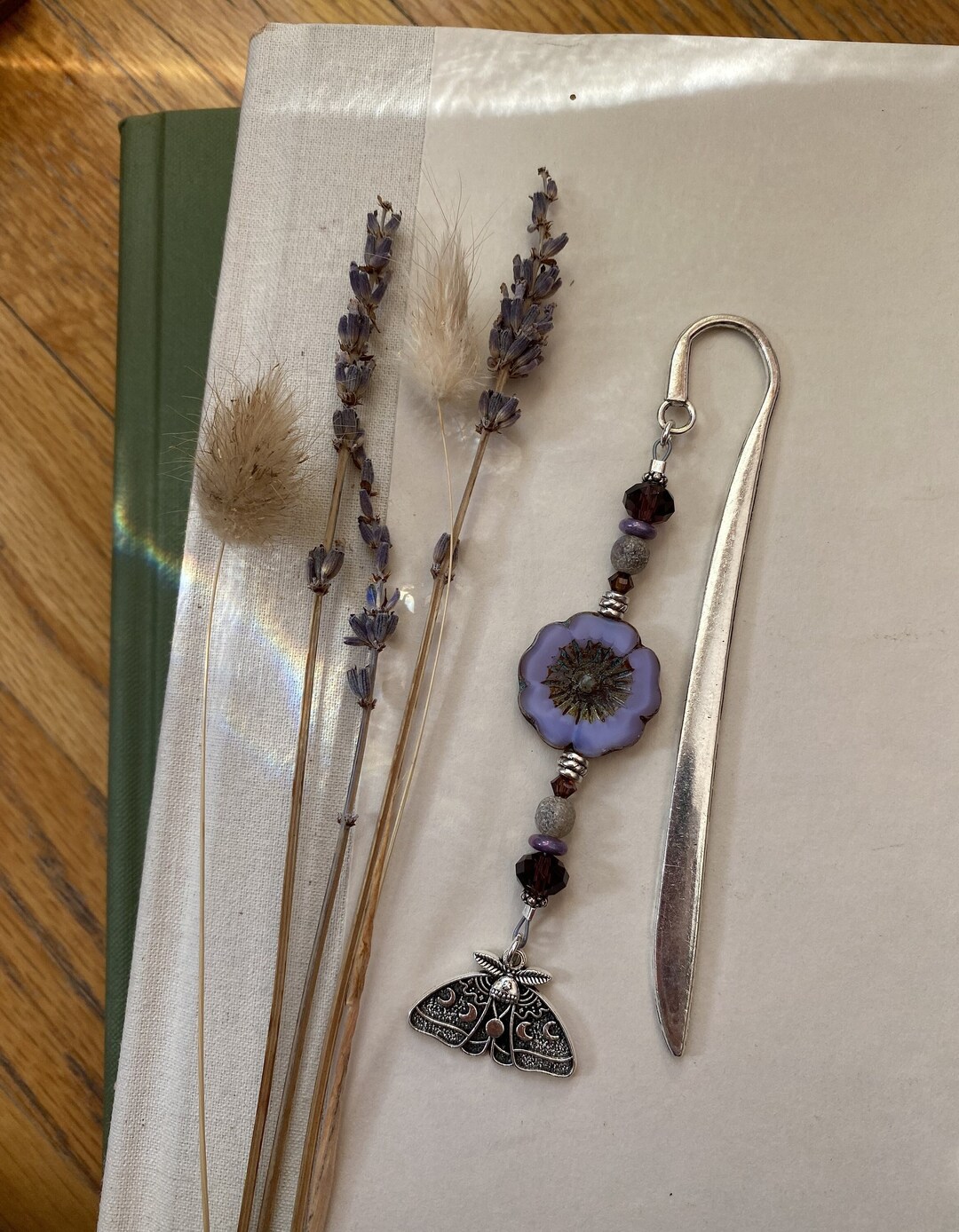 RESERVED ~ Nightshade ~ Beaded Antique Silver Bookmark With Lunar Moth ...