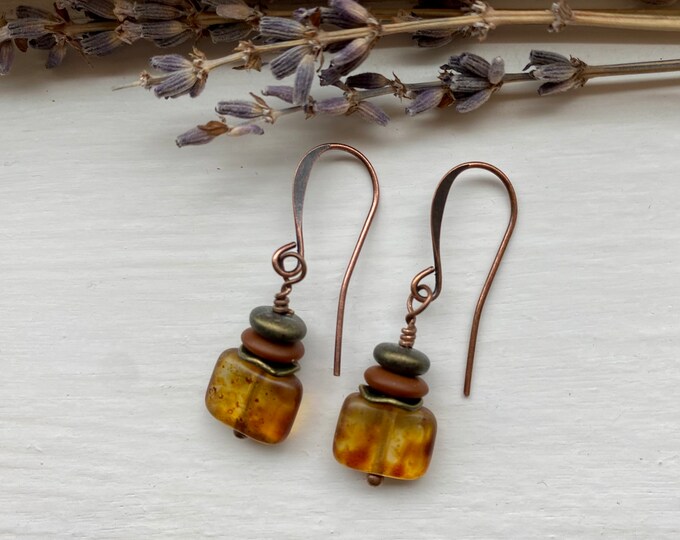 Oolong ~ Earthy Bohemian Amber Glass Earrings ~ Earth Tone Jewelry ...