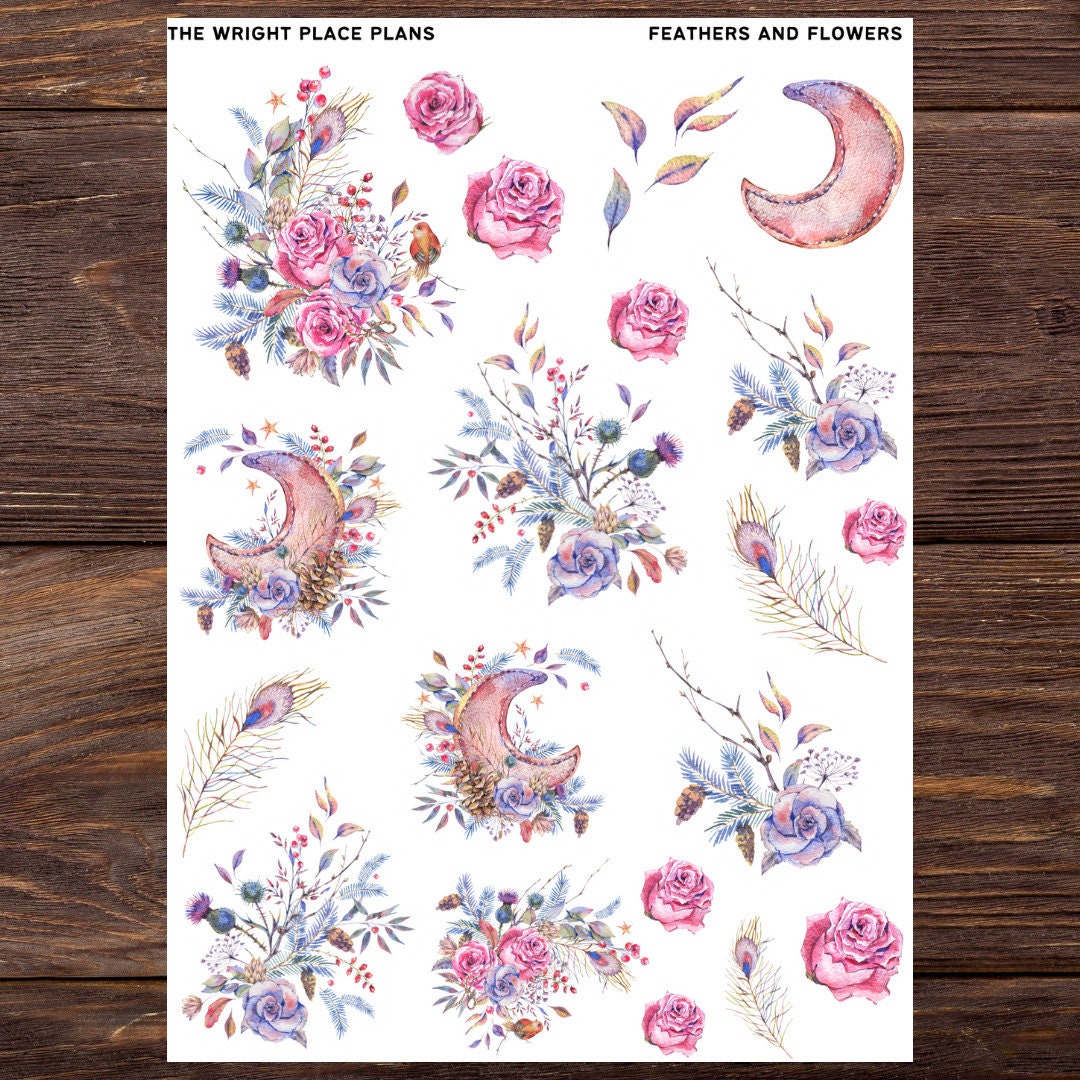 Feathers and Flowers Deco Sheet Bullet Journal Plum Paper - Etsy