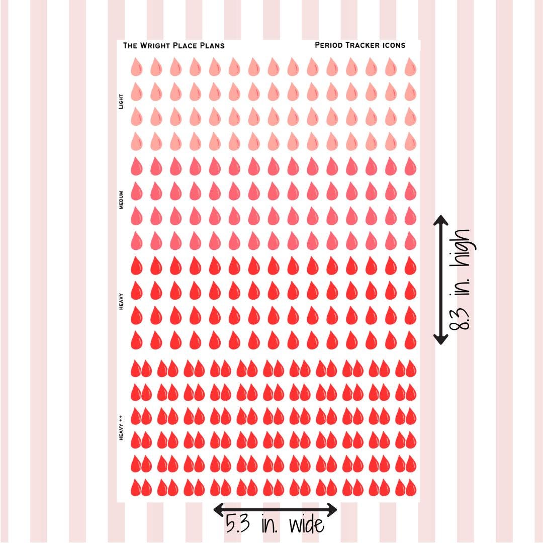 Period Tracker Icon Stickers Light to Heavy Flow Gradient Planner ...