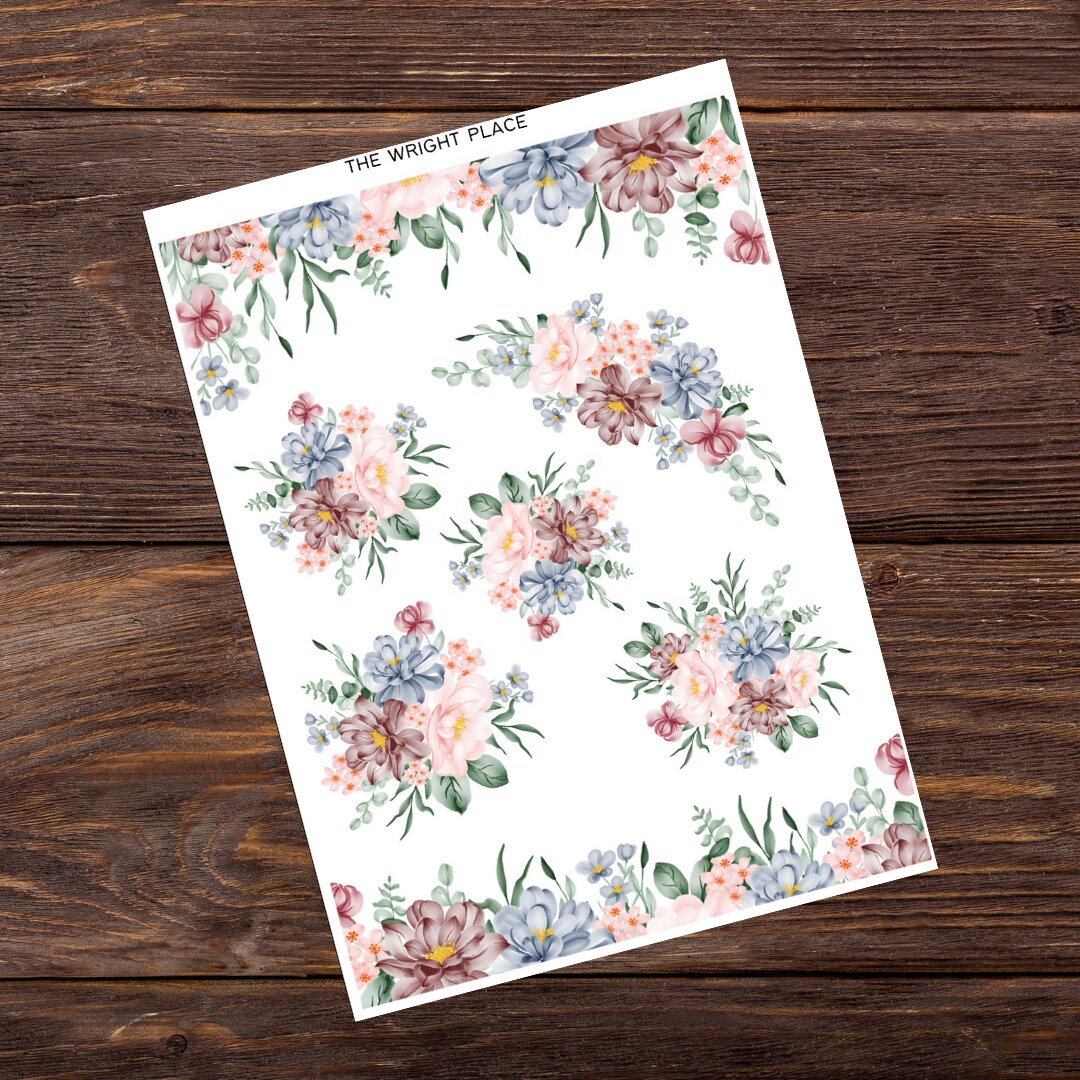 Dusty Florals Deco Stickers Bullet Journal Plum Paper Junk Journal Erin ...