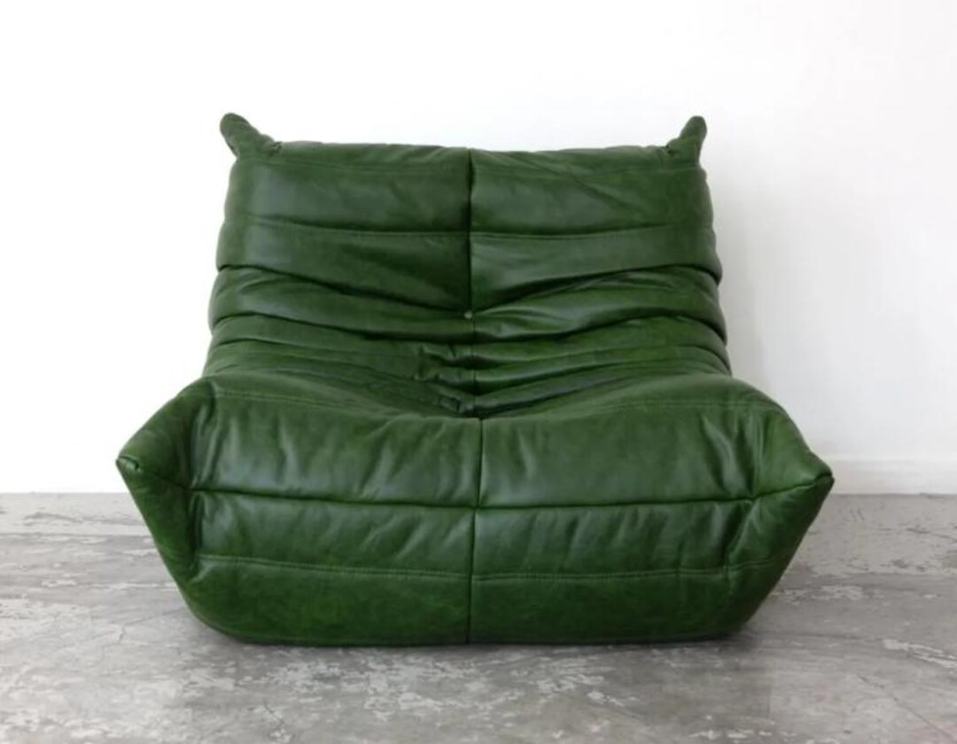 Togo 1 Seater Lounge Chair Vintage Forest Green Leather Sofa Chair ...
