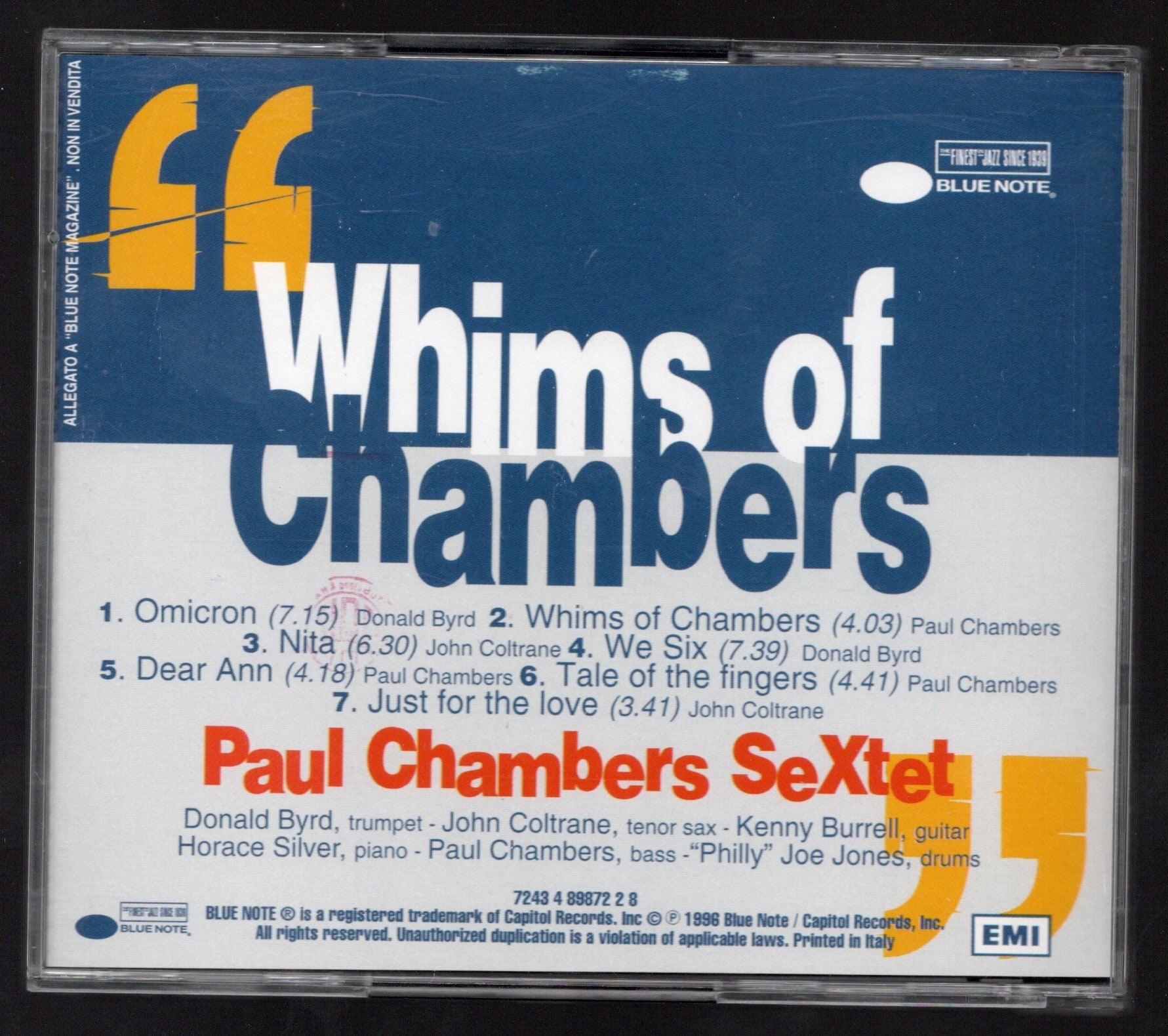 PAUL CHAMBERS SEXTET - Whims of Chambers - Blue Note 1996 - Compact Disc - Etsy