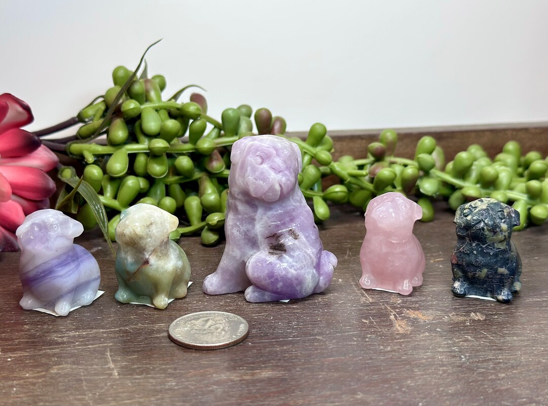 Pug Dog Crystal Stone Carvings Amethyst Jasper Calcite - Etsy