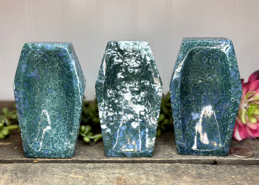 Moss Agate Coffin Shaped Crystal Dish Bowl - Etsy