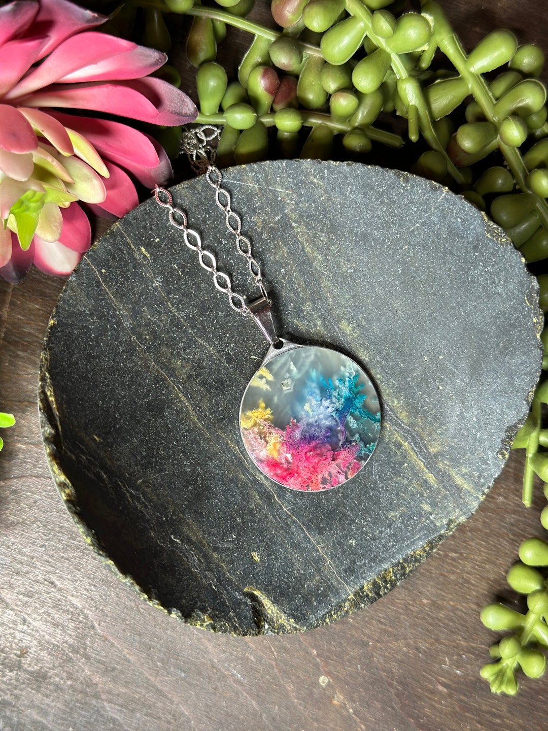 Plume Agate Natural Crystal Stone Necklace Dyed Crystal Necklace ...