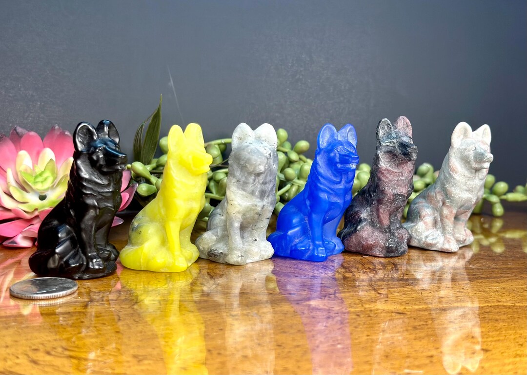 Stone Dog Carvings | Crystal Shepherd Dog | Crystal Husky Dog | German ...