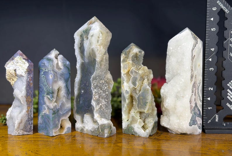 Druzy Moss Agate Natural Crystal Towers | Moss Agate Crystal | Crystal ...