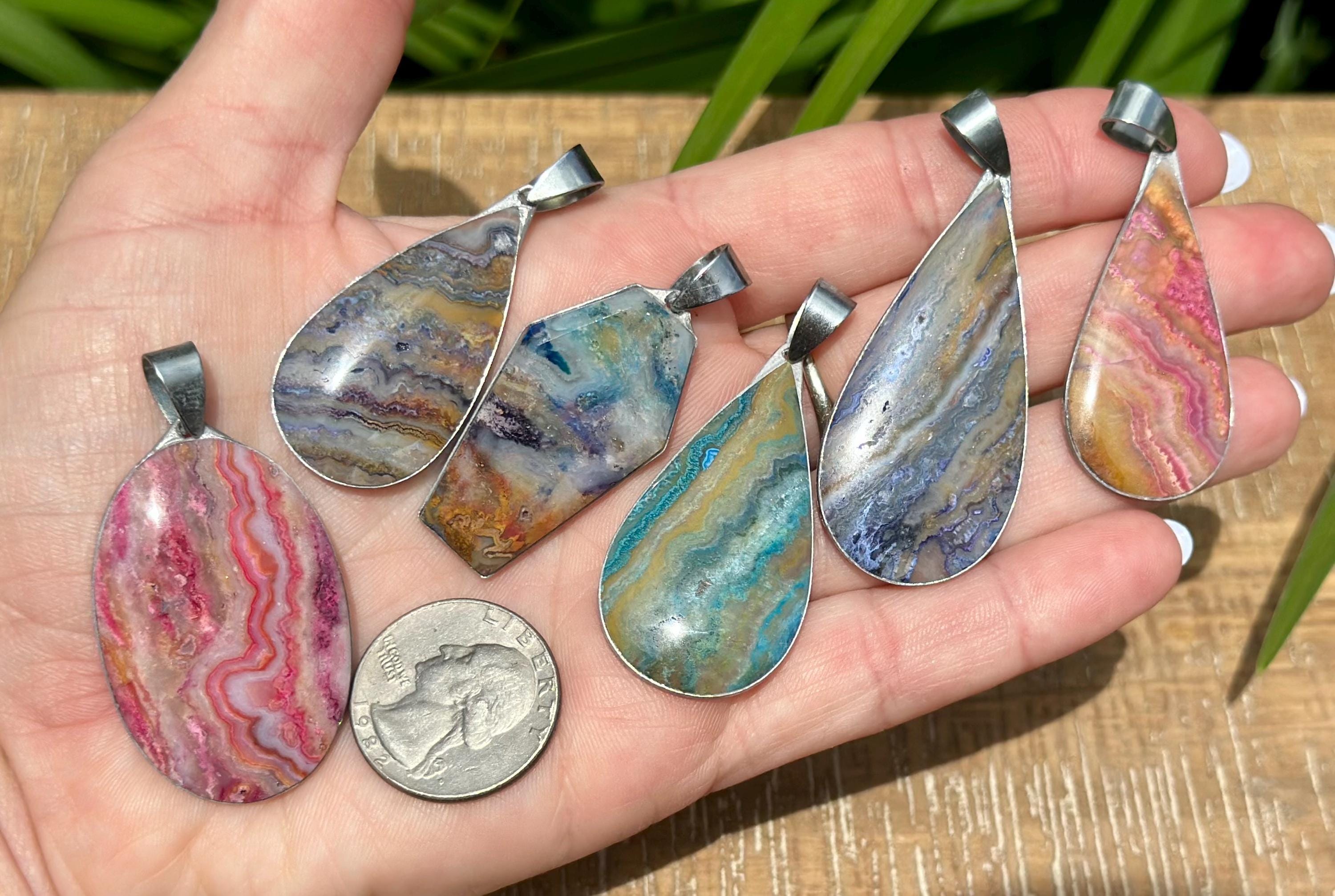 Lace Agate Natural Crystal Color Enhanced Pendants | Dyed Crystal ...