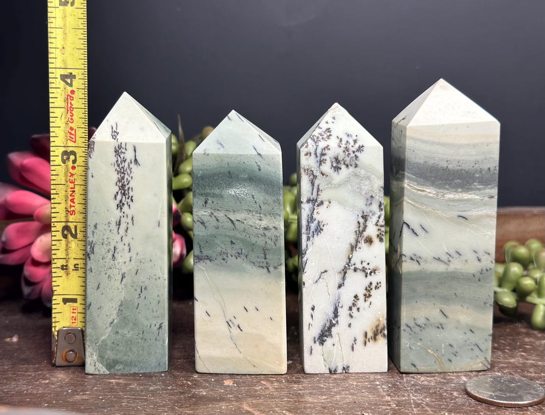 Green Dendritic Agate Natural Crystal Towers | Dendritic Stone ...