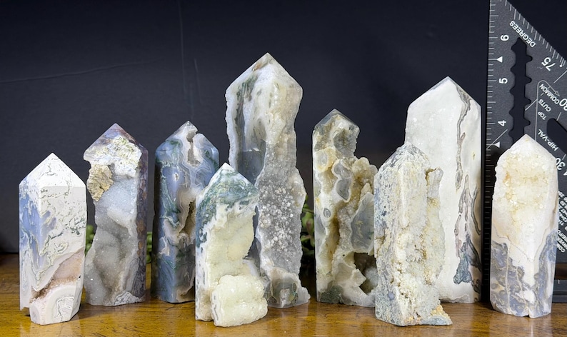 Druzy Moss Agate Natural Crystal Towers | Moss Agate Crystal | Crystal ...