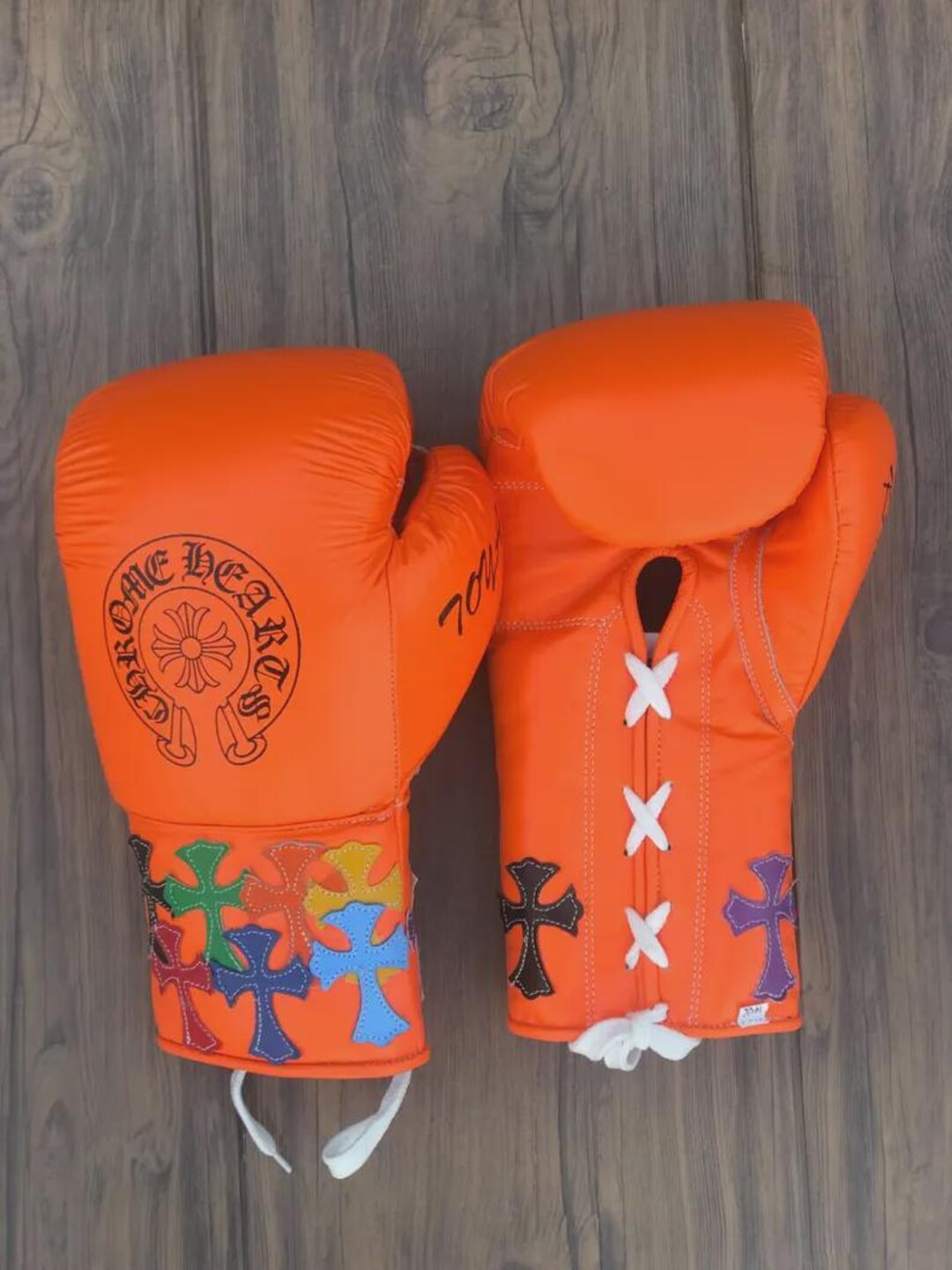 Chrome Hearts Style Boxing Gloves – White Leather Cross Design ...