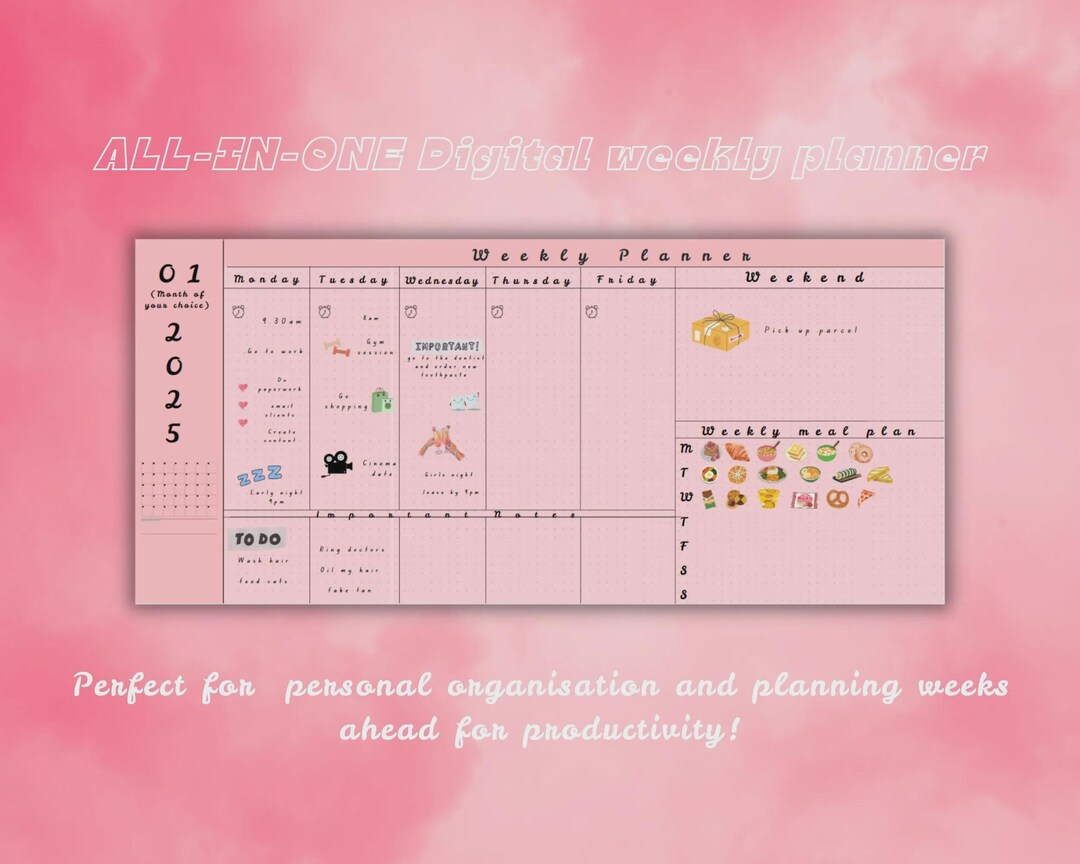 Printable and Downloadable Weekly Planner Template, Aesthetic Girly ...