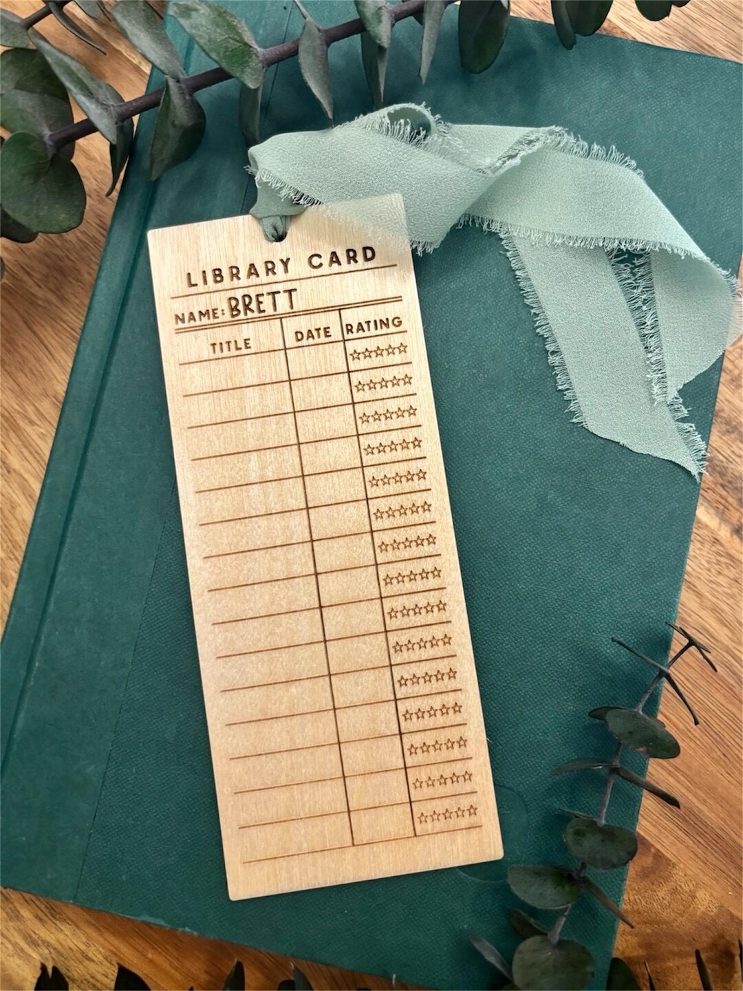 Library Card Reading Log Wood Bookmark – Custom Bookmark With Chiffon ...