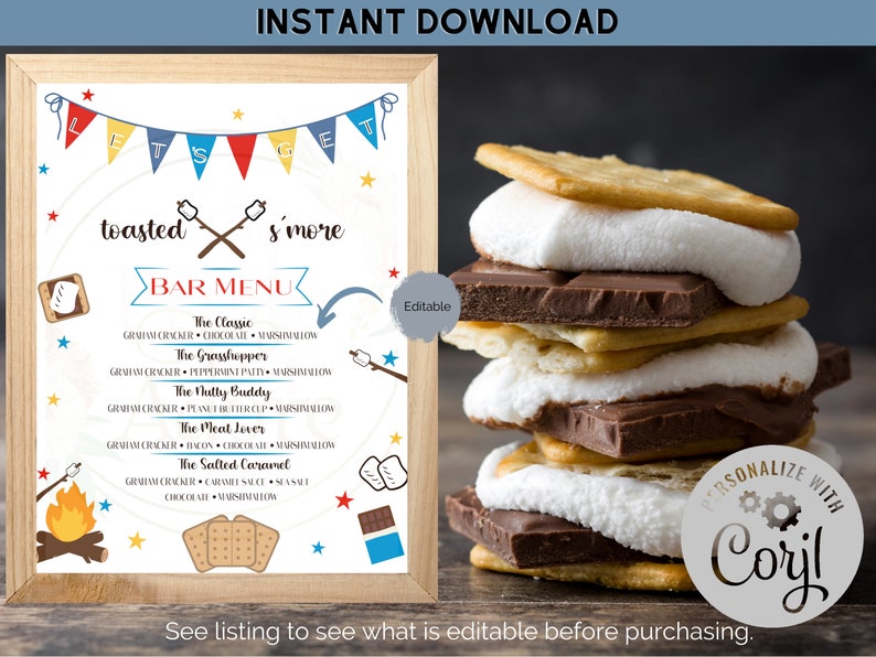 EDITABLE Let's Get Toasted S'more Menu / 4th of July - Etsy