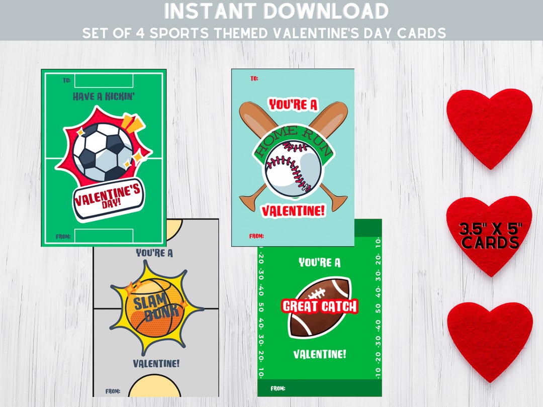 INSTANT DOWNLOAD Sports Themed Valentine's Day Cards / Class Valentines ...