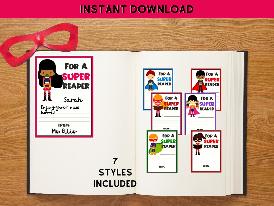 INSTANT DOWNLOAD Super Reader Book Plates / Book Gift / Superhero Party ...