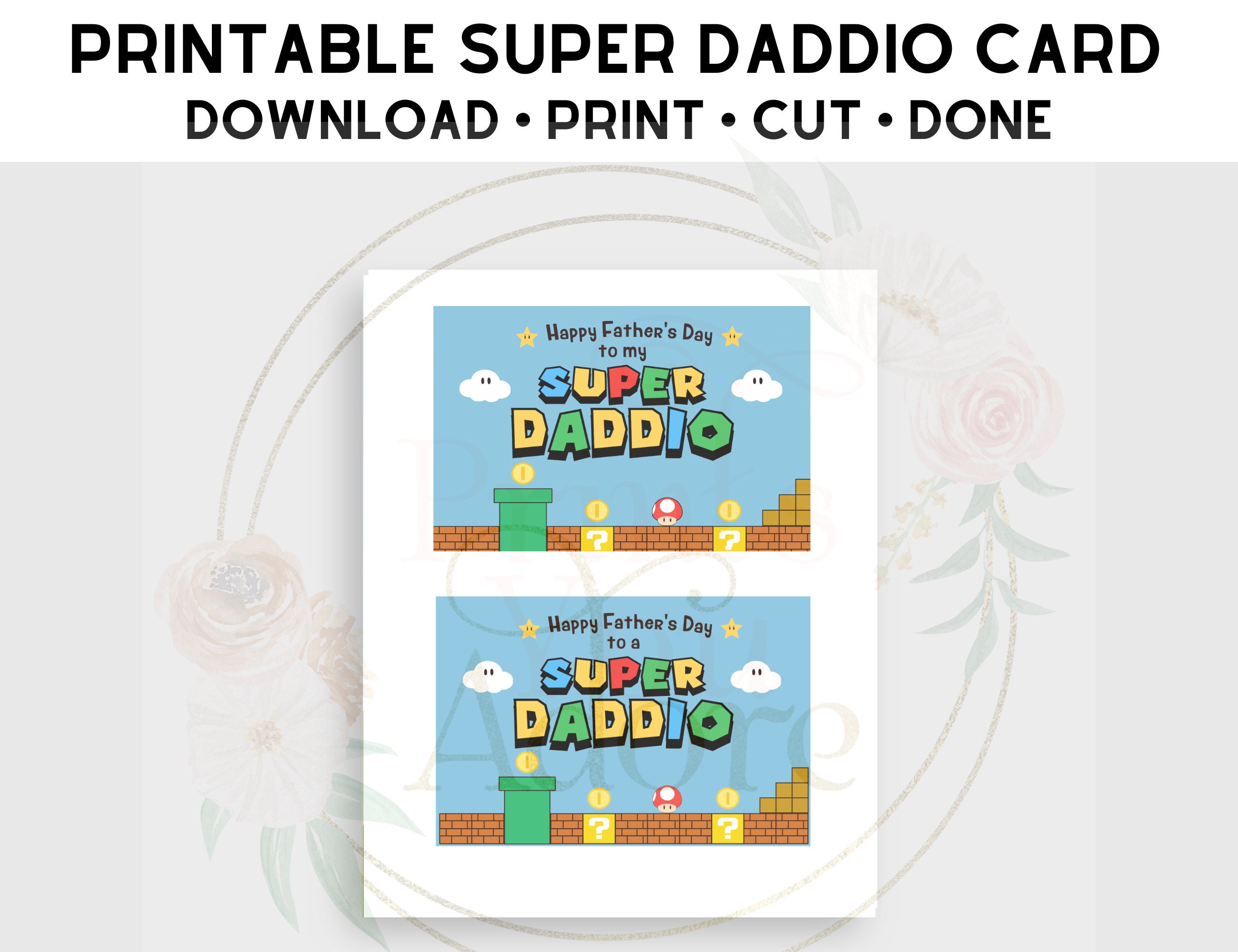 INSTANT DOWNLOAD Super Daddio Father's Day Card /super Mario Inspired ...