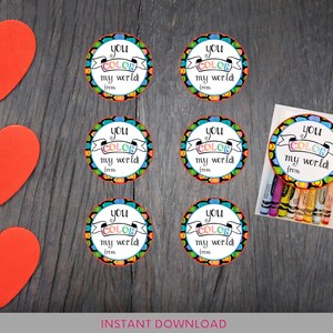 INSTANT DOWNLOAD You Color My World Valentine's Day Printable/ Crayon ...