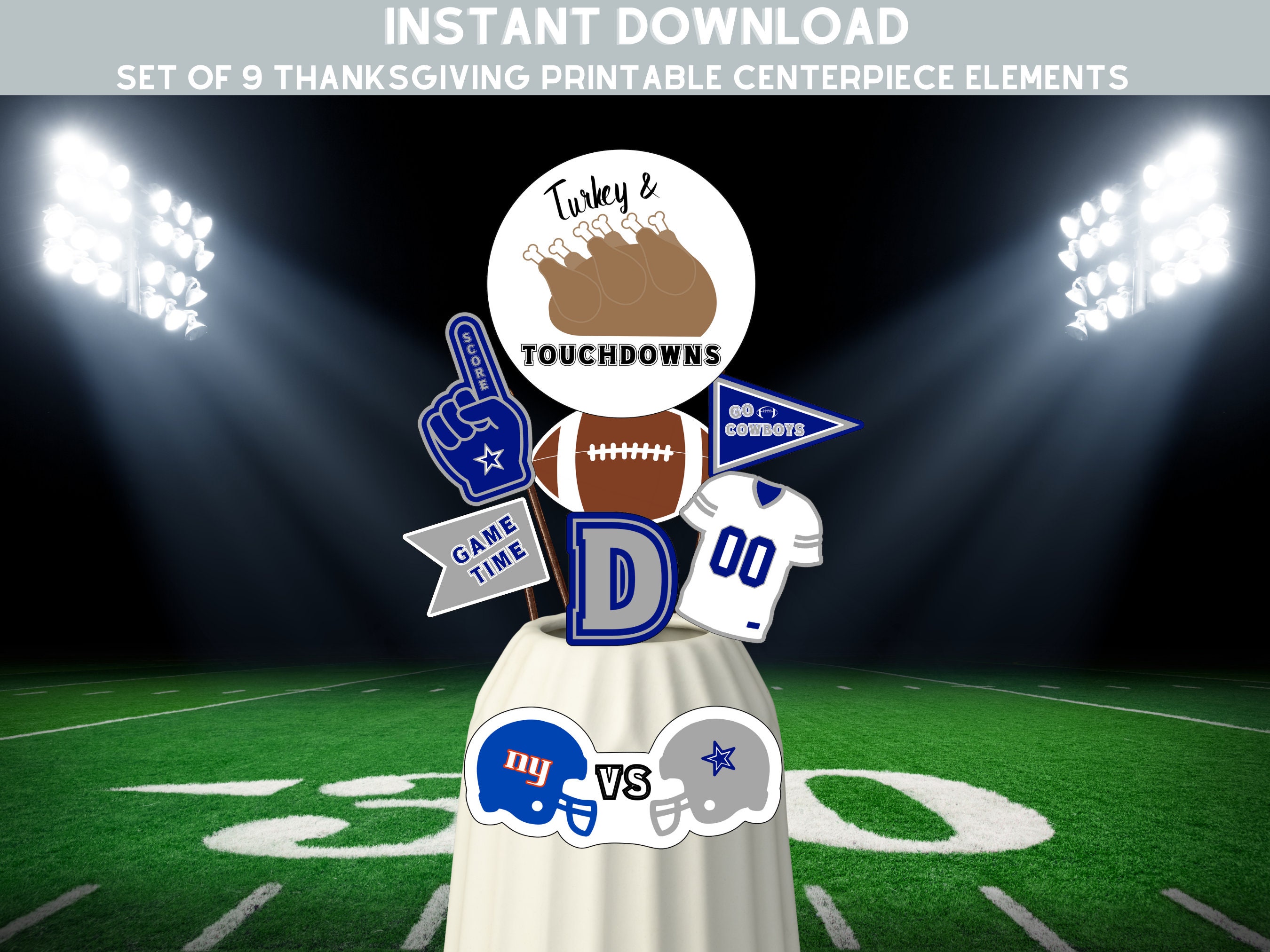 INSTANT DOWNLOAD Turkey and Touchdowns Cowboys Vs Giants - Etsy