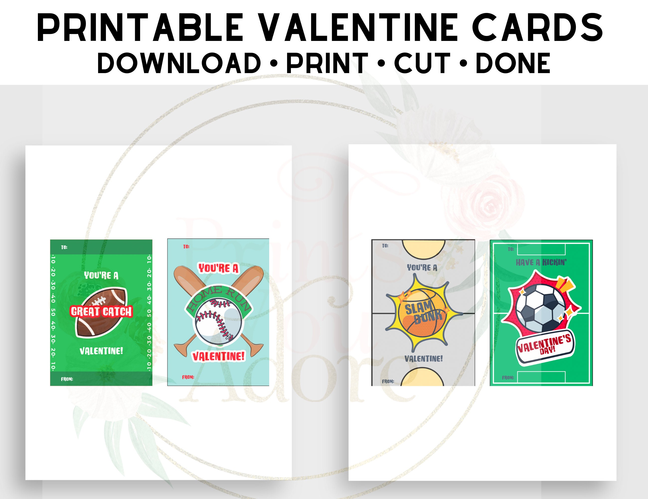 INSTANT DOWNLOAD Sports Themed Valentine's Day Cards / Class Valentines ...