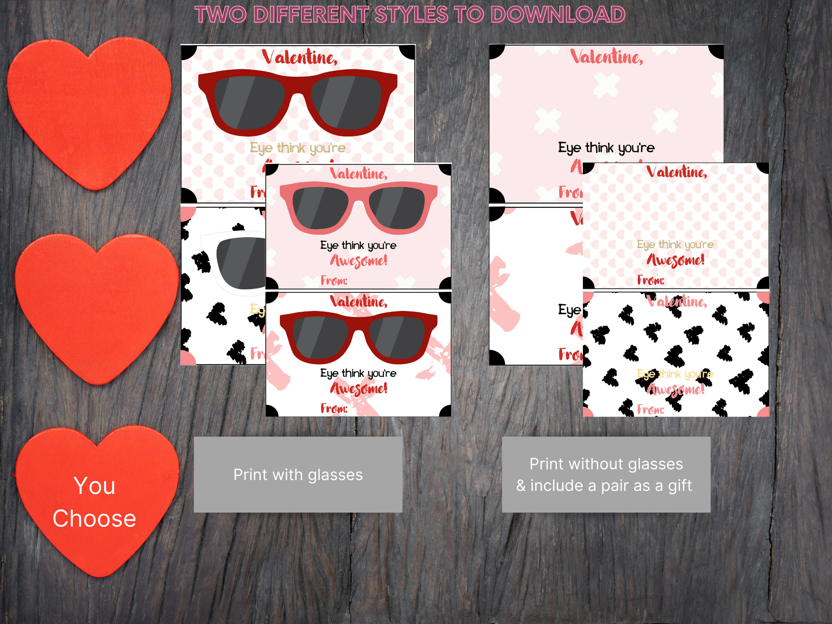 Two Styles Valentine's Day Card Printable/ Sunglasses /eye Think You're ...