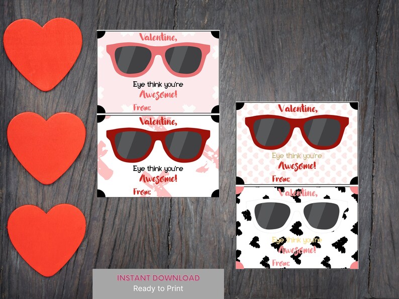 Two Styles Valentine's Day Card Printable/ Sunglasses /eye Think You're ...