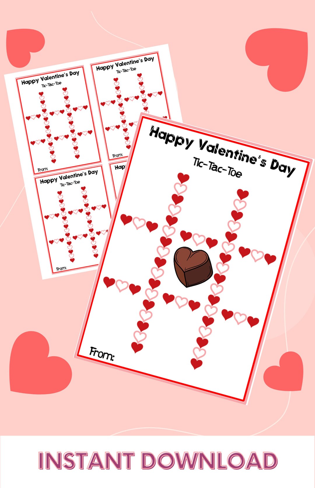 INSTANT DOWNLOAD Valentine's Day Tic Tac Toe Printable/ Valentine Cards ...