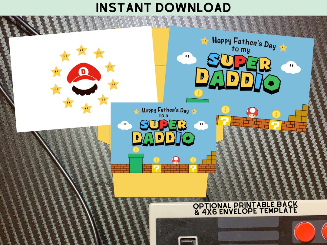 INSTANT DOWNLOAD Super Daddio Father's Day Card /super Mario Inspired ...