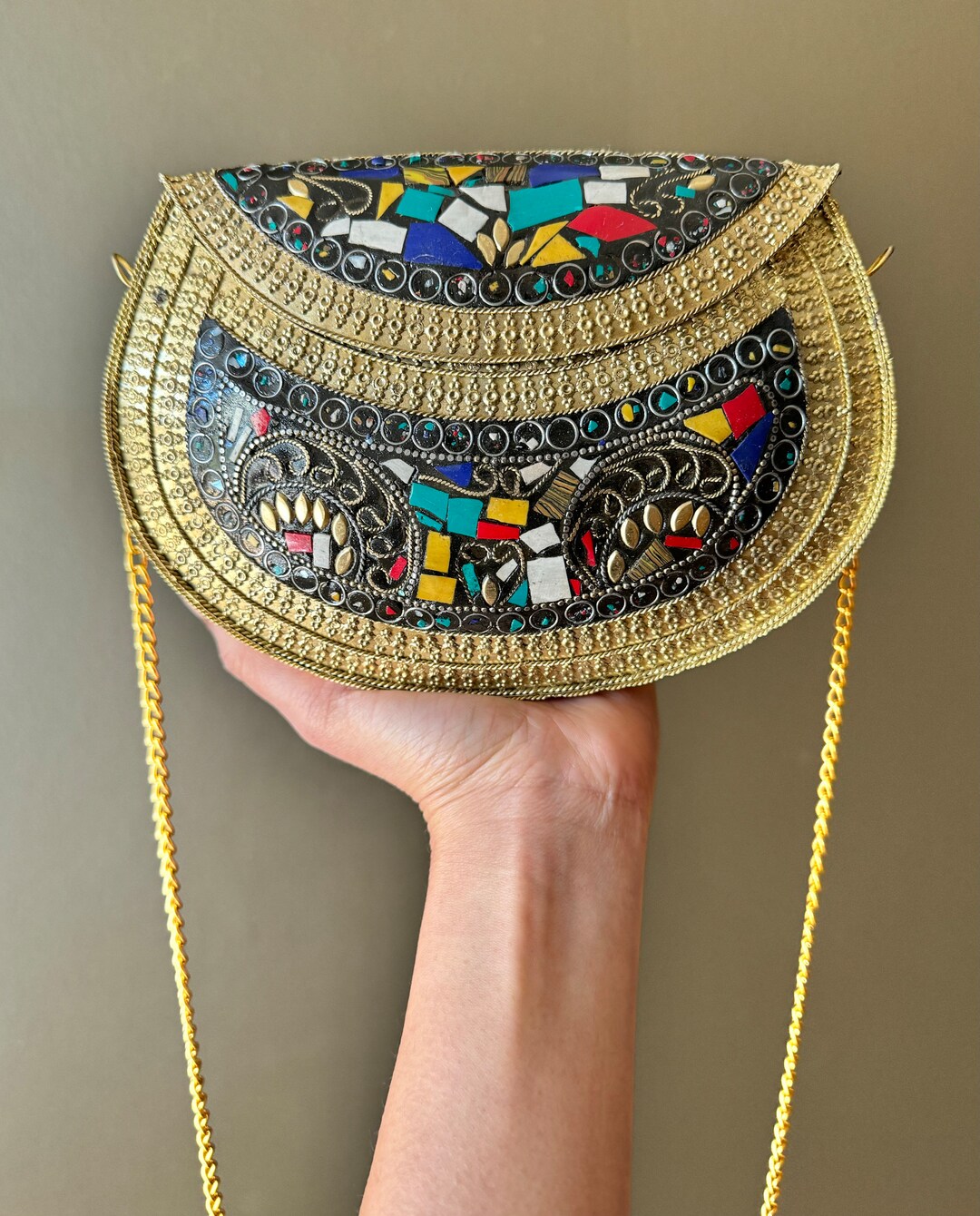 Mosaic Clutch Purse for Her Metal Clutch Indian Handmade Sling Bag ...
