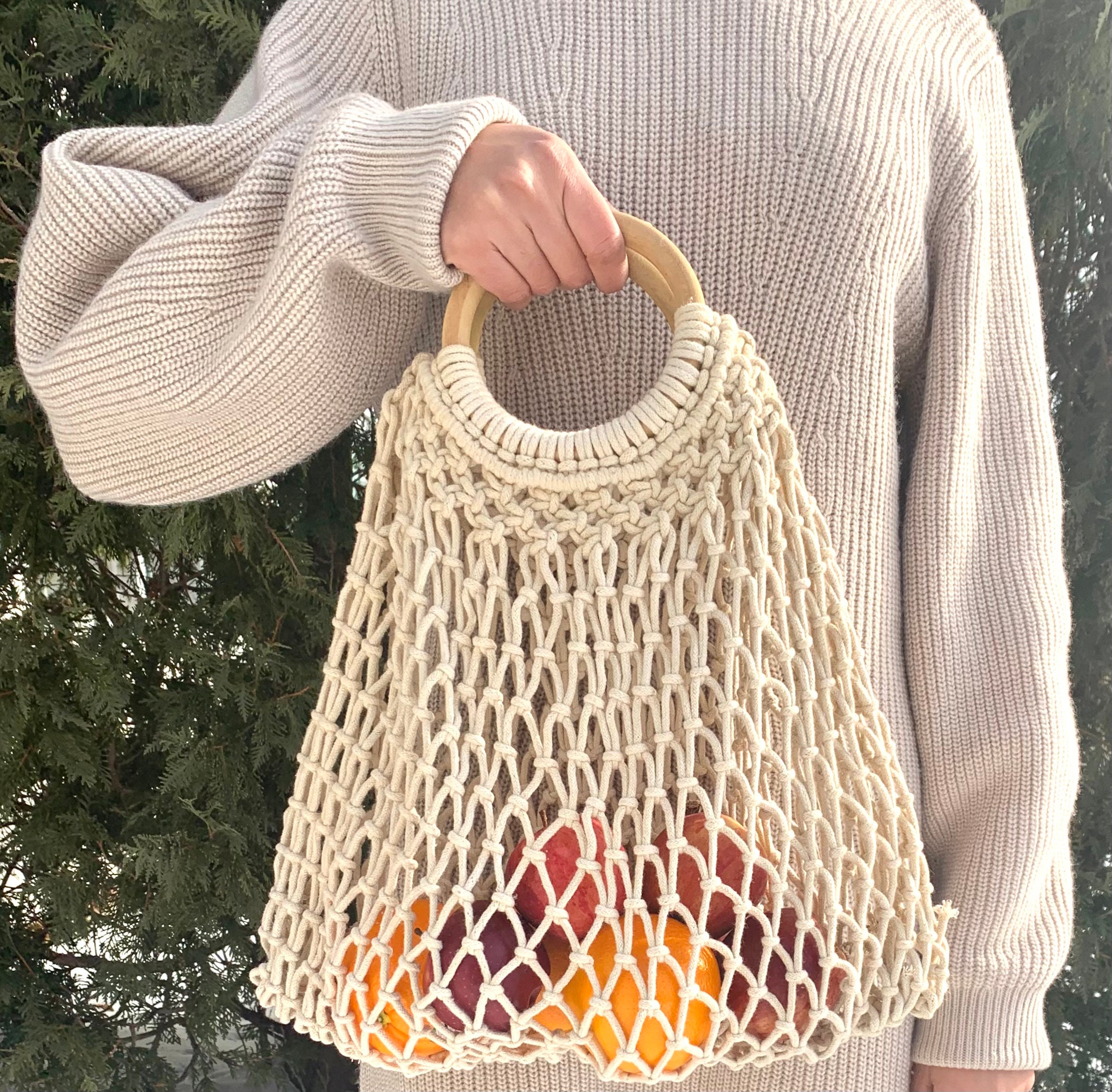 Handmade Macrame Shoulder Bag Boho Macrame Bag Sustainable Tote Macrame ...