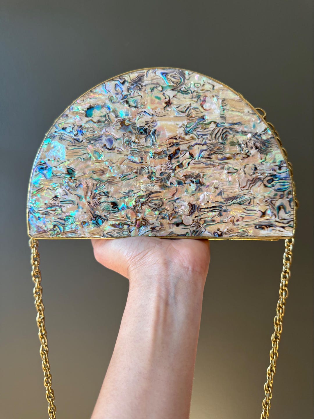 Handcrafted Gold and Abalone Shell Half-moon Clutch Luxury Evening ...
