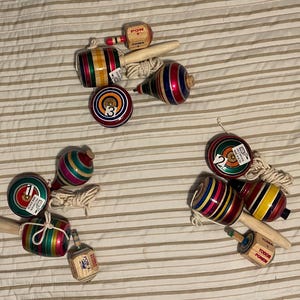 4 Mexican Toys. Balero, Spinning Top, Take 2, Yo-yo or Magic Tables ...