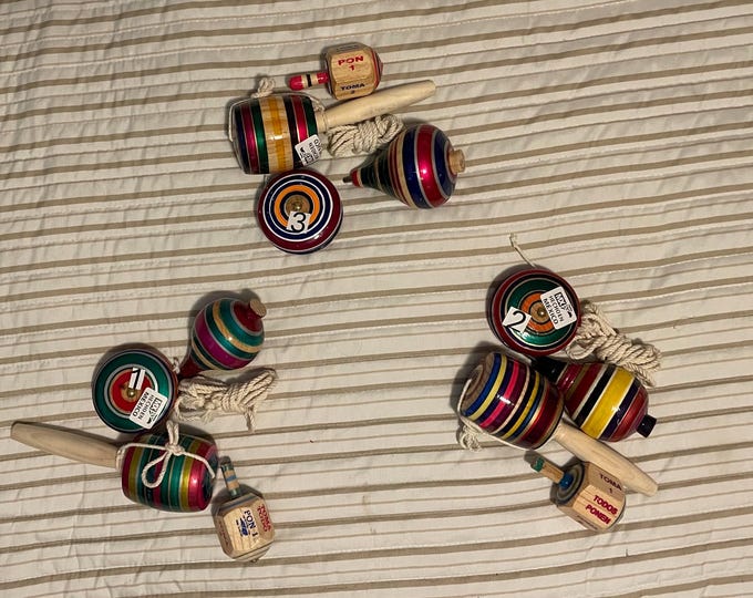 4 Mexican Toys. Balero, Spinning Top, Take 2, Yo-yo or Magic Tables ...