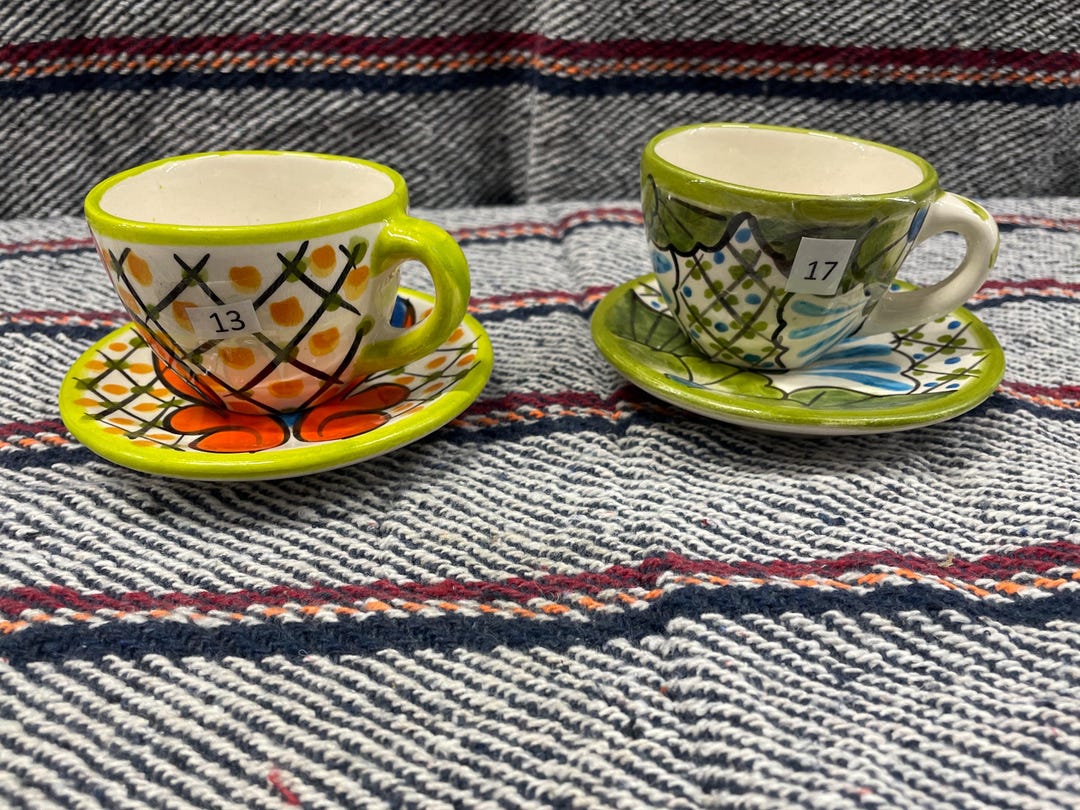 Mexican Ceramic. Plate and Cup Set for Espresso Coffee. Hand Painted ...