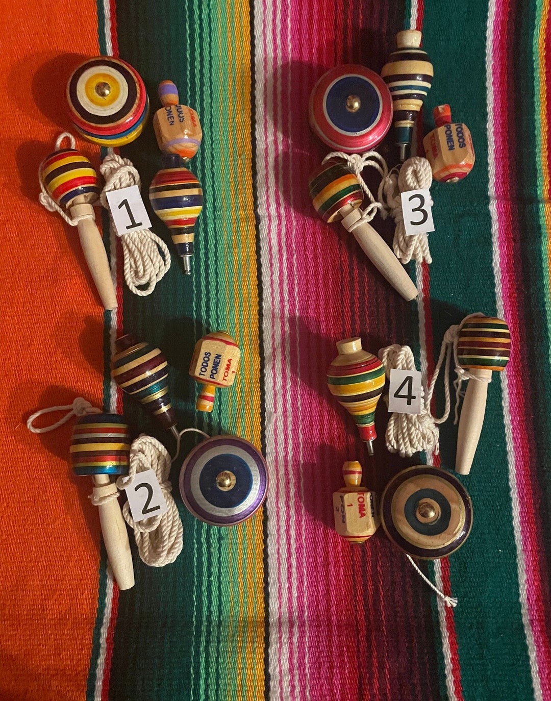 Mexican Toy. 4 Mini Toys, Balero, Spinning Top, Take 2, Yo-yo. Made in ...