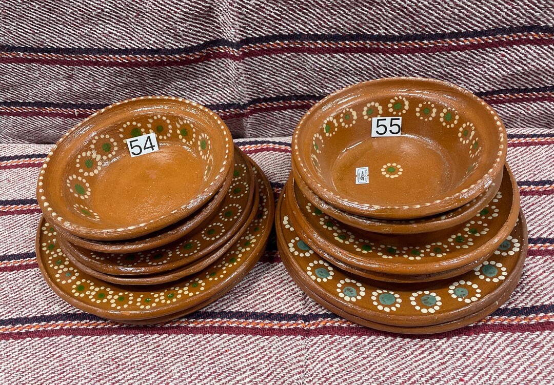 Mexican Clay Plates. Set of 6 Round Clay Plates. 2 Large Plates, 2 ...