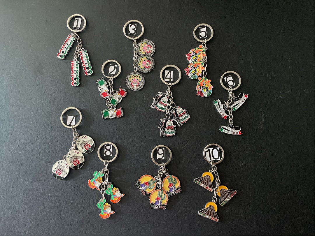 Mexican Keychain. Llavero De Mexico. Keychain With Triple Metal Figure ...