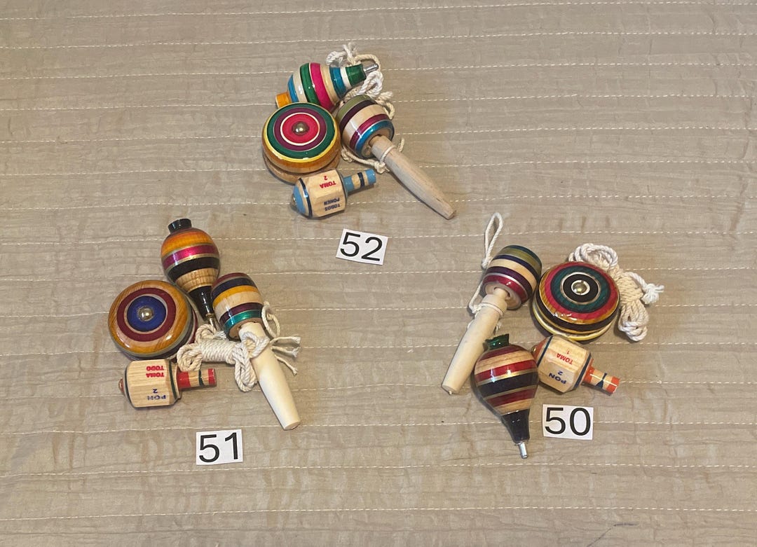 Mexican Toy. 4 Mini Toys, Balero, Spinning Top, Take 2, Yo-yo. Made in ...