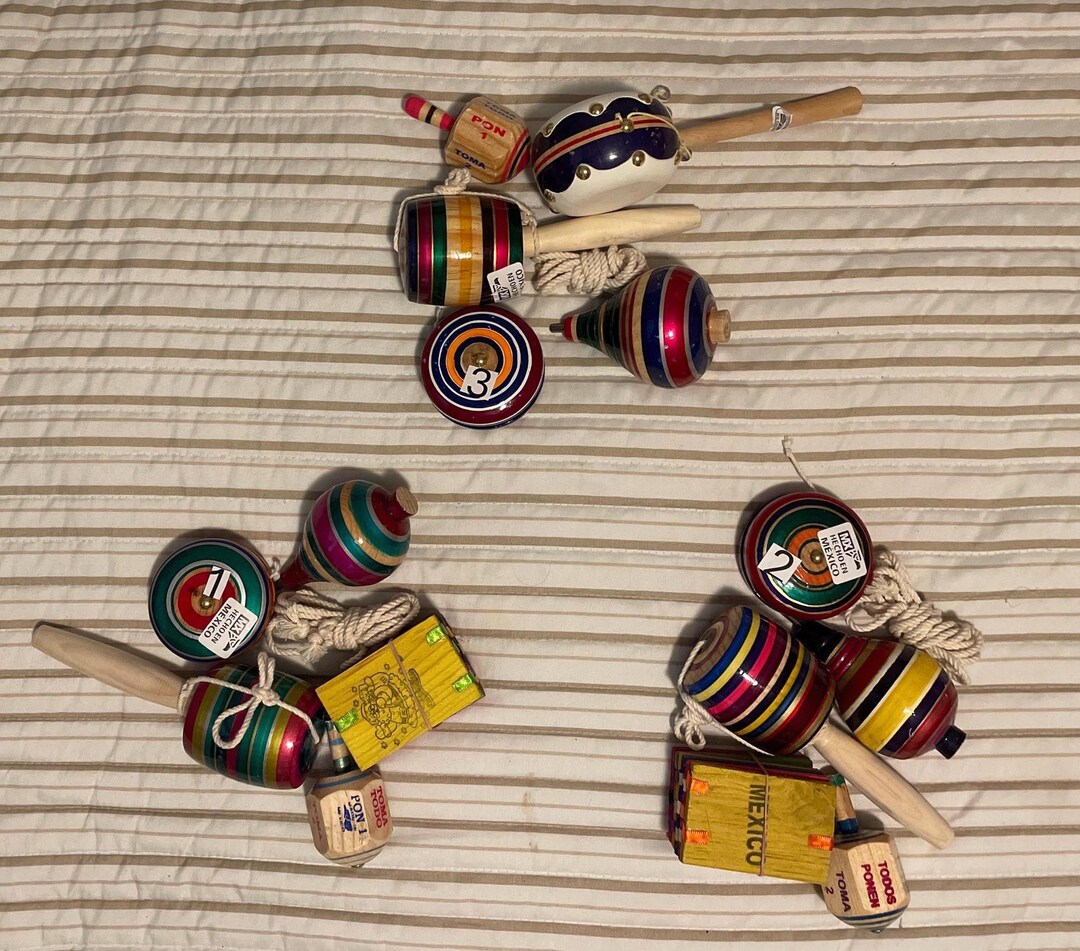 5 Mexican Toys. Balero, Spinning Top, Take 2, Yo-yo, Magic Tables or ...