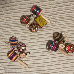 4 Mexican Toys. Balero, Spinning Top, Take 2, Yo-yo or Magic Tables ...