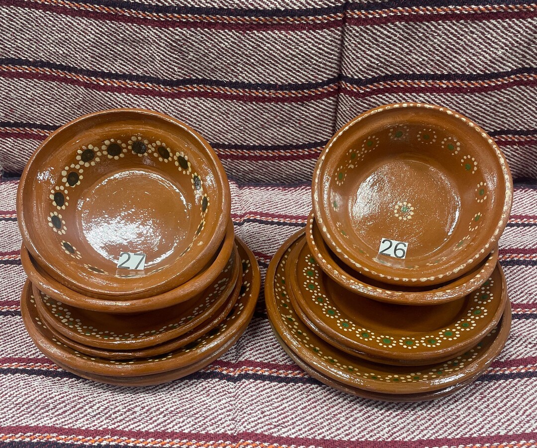 Mexican Clay Plates. Set of 6 Round Clay Plates. 2 Large Plates, 2 ...