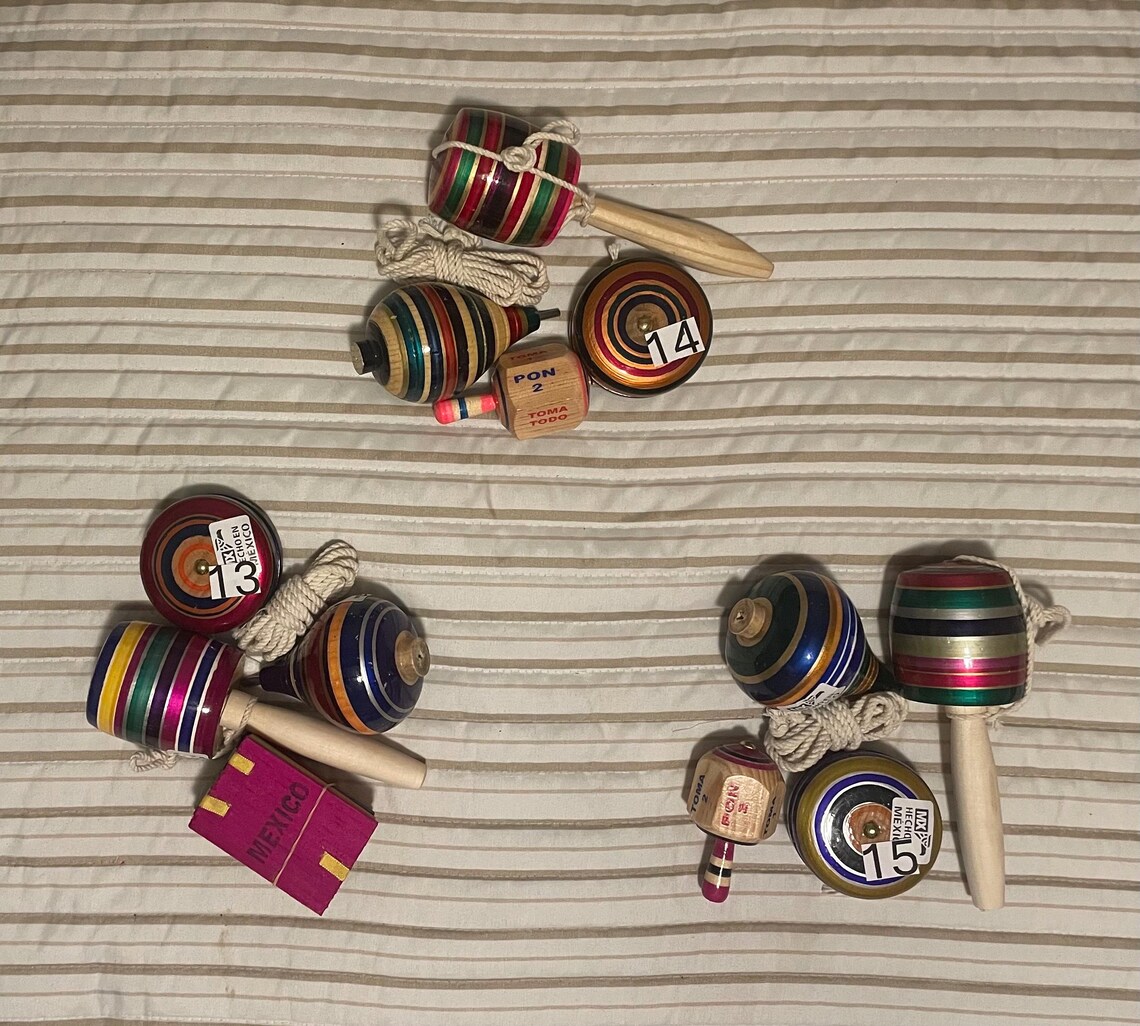 4 Mexican Toys. Balero, Spinning Top, Take 2, Yo-yo or Magic Tables ...
